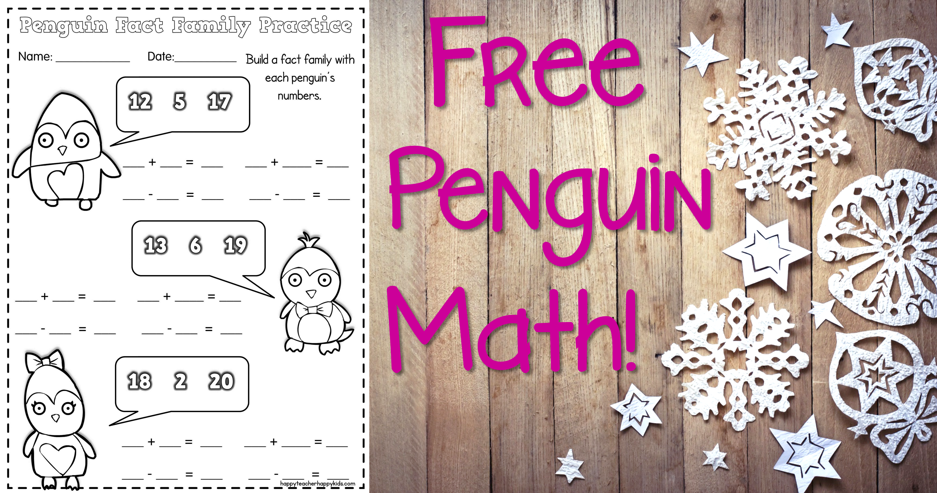 Penguin Math Freebie FB Blog Header - Happy Teacher, Happy Kids
