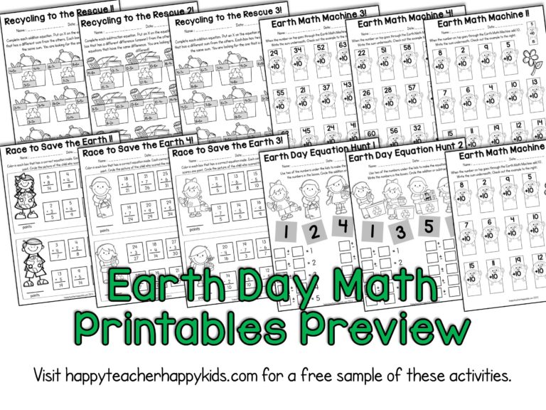 Updated Earth Day Math Printables Preview image - Happy Teacher, Happy Kids
